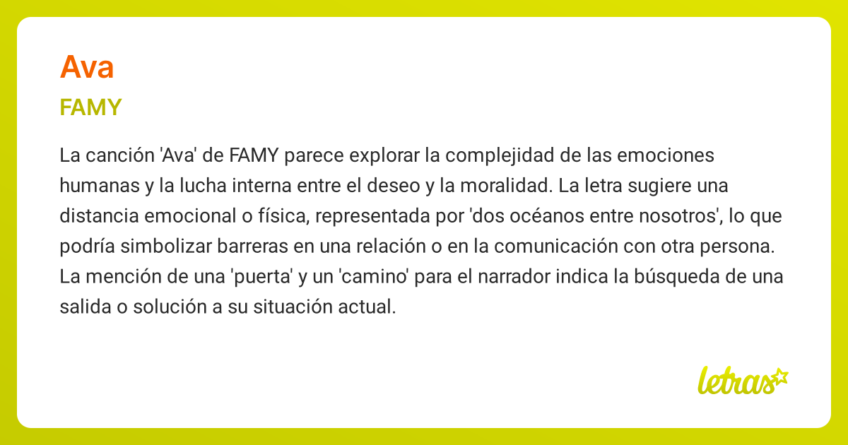 Significado de la canción AVA (FAMY) - LETRAS.COM