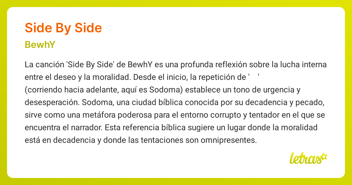 Significado de la canción SIDE BY SIDE (BewhY) - LETRAS.COM