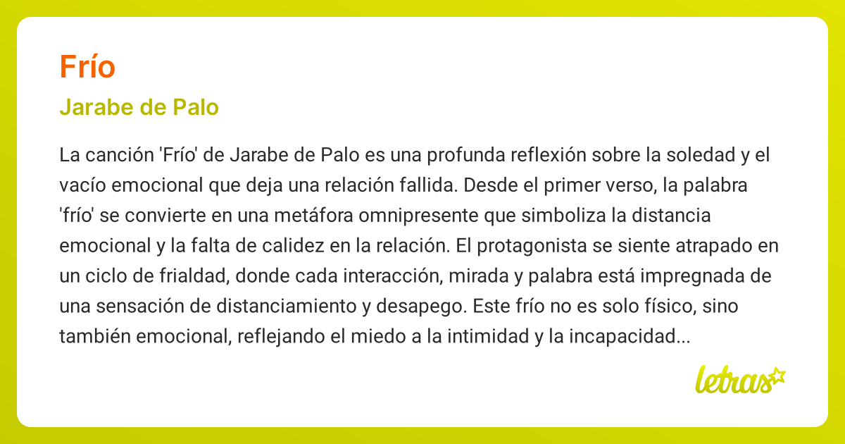 Significado de la canción FRÍO (Jarabe de Palo) - LETRAS.COM