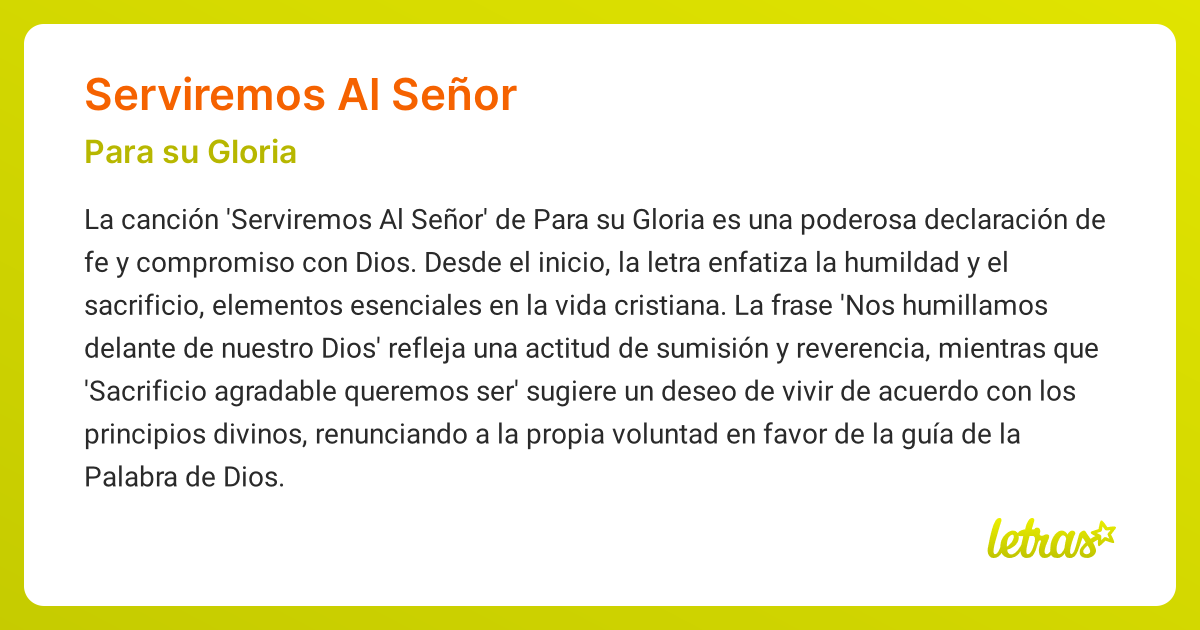 Significado de la canción SERVIREMOS AL SEÑOR (Para su Gloria) - LETRAS.COM