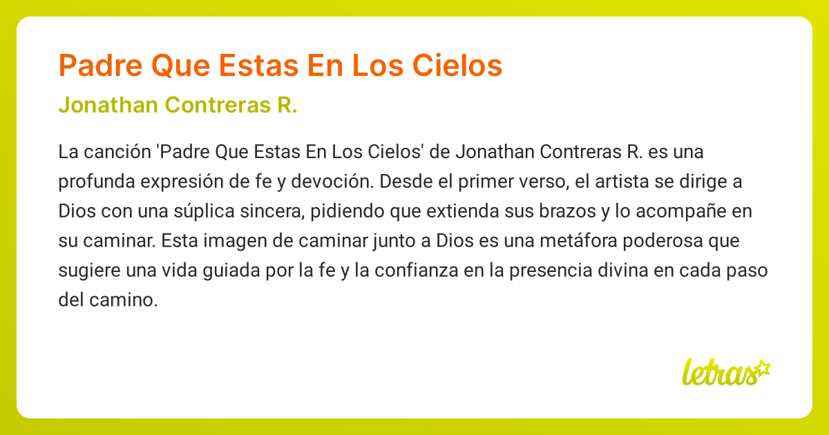Significado de la canción PADRE QUE ESTAS EN LOS CIELOS (Jonathan ...