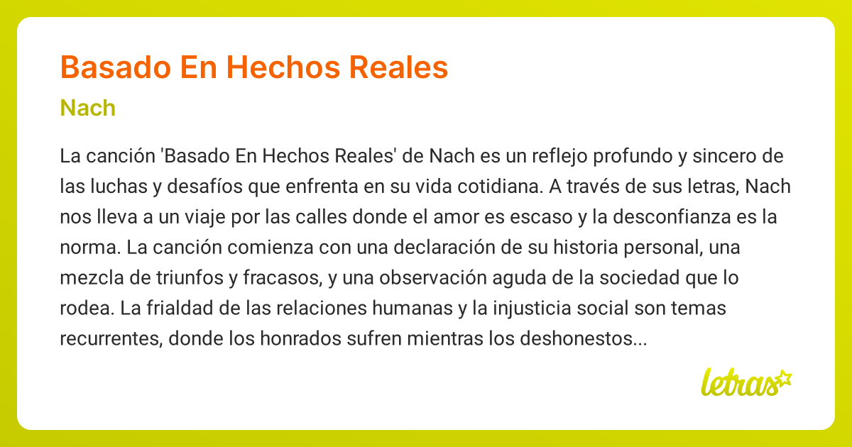 Significado de la canción BASADO EN HECHOS REALES (Nach) - LETRAS.COM