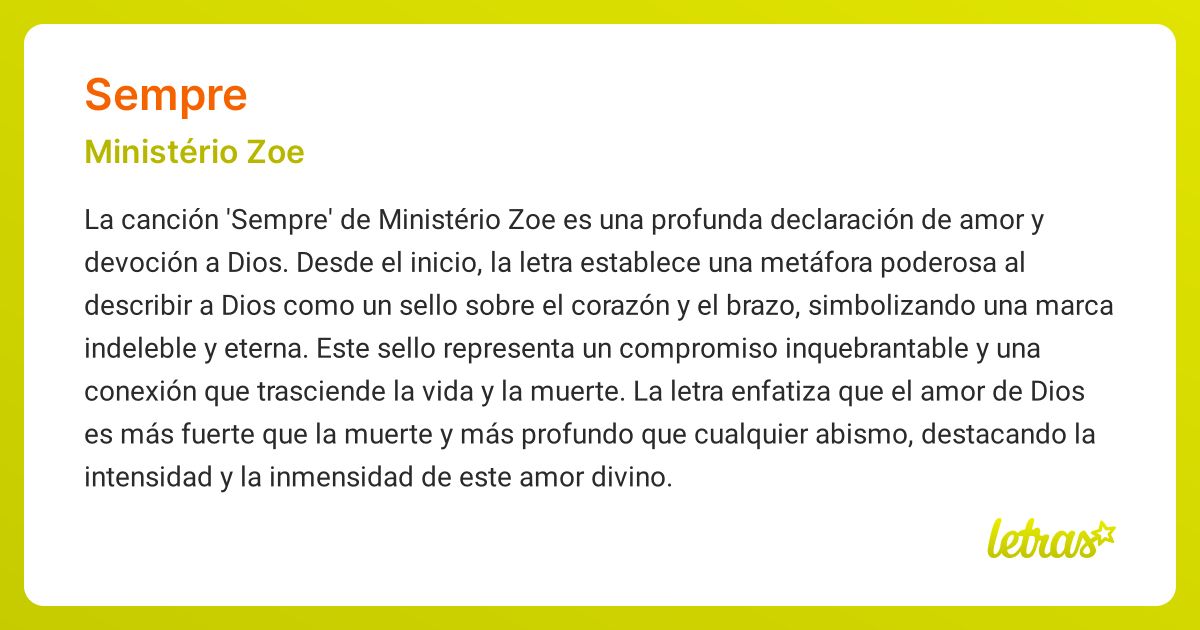 Significado de la canción SEMPRE (Ministério Zoe) - LETRAS.COM