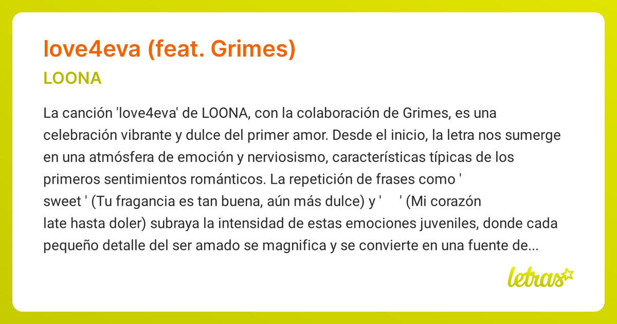 Significado de la canción LOVE4EVA (FEAT. GRIMES) (LOONA ) - LETRAS.COM
