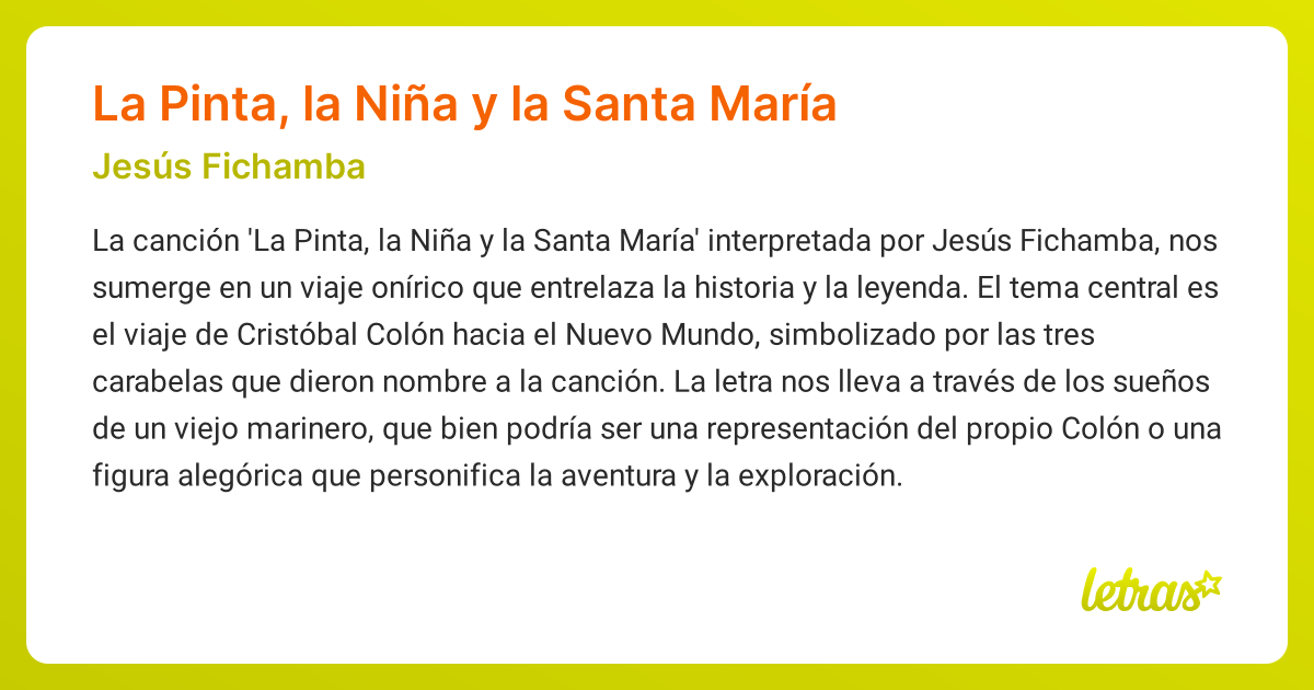 Significado de la canción La Pinta, la Niña y la Santa María (Jesús ...