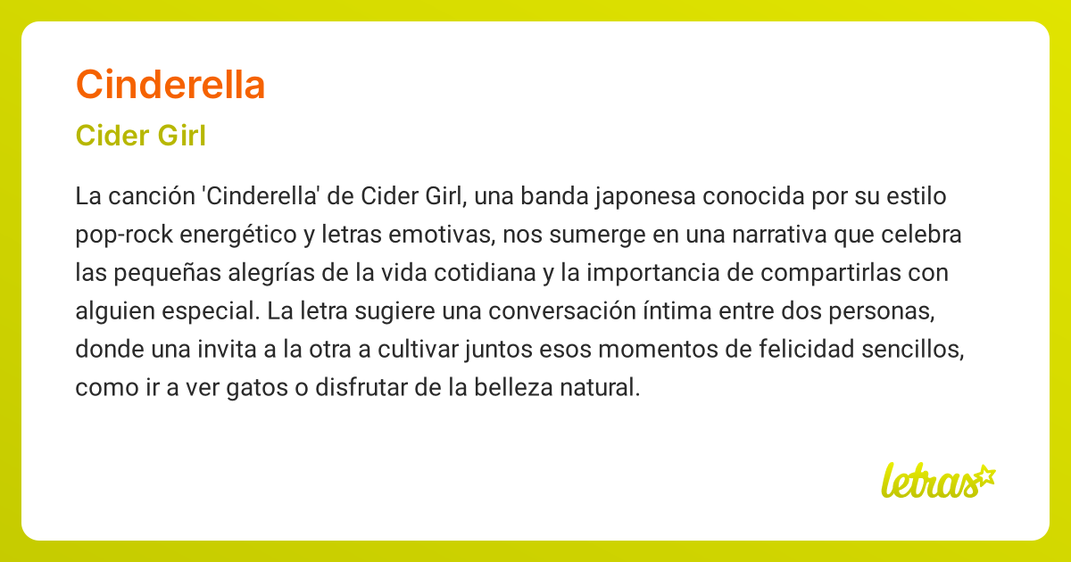 Significado de la canción CINDERELLA (Cider Girl) - LETRAS.COM