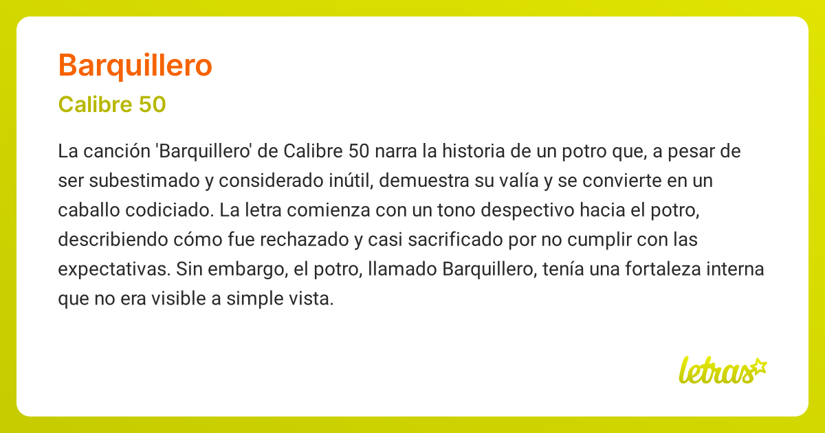 Significado de la canción BARQUILLERO (Calibre 50) - LETRAS.COM
