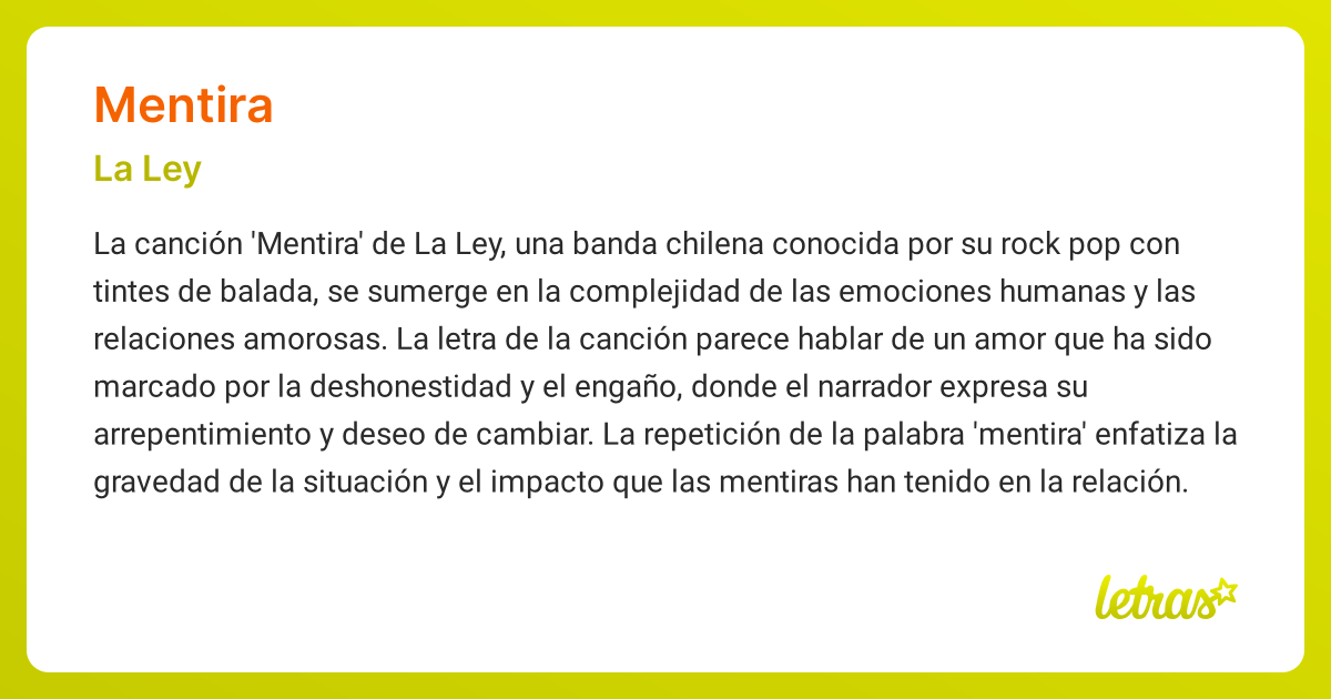 Significado de la canción MENTIRA (La Ley) - LETRAS.COM