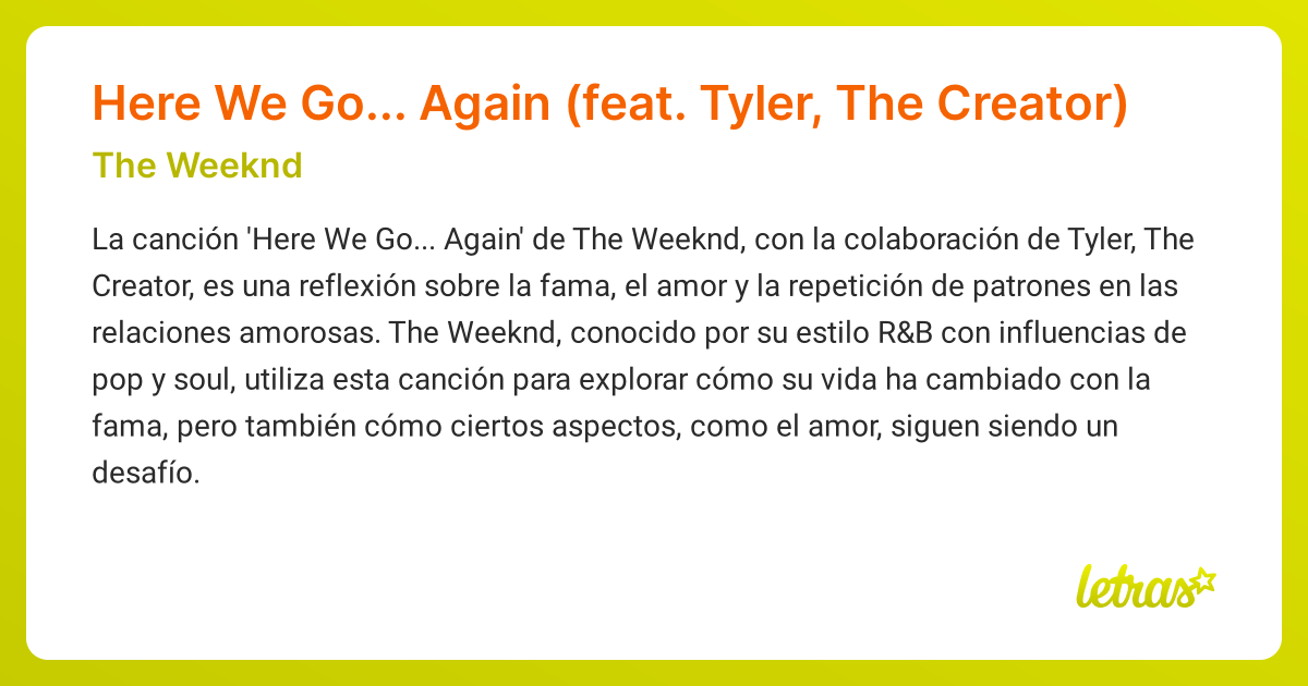 Significado de la canción Here We Go... Again (feat. Tyler, The Creator ...