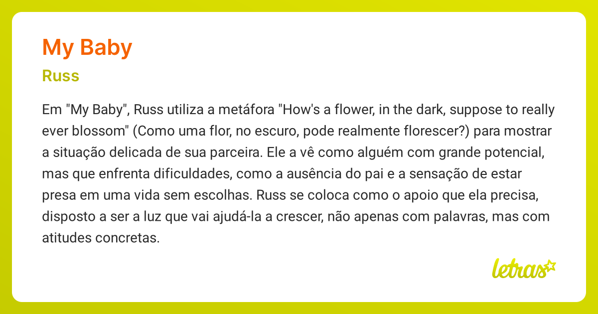Significado da música MY BABY (Russ) - LETRAS.MUS.BR