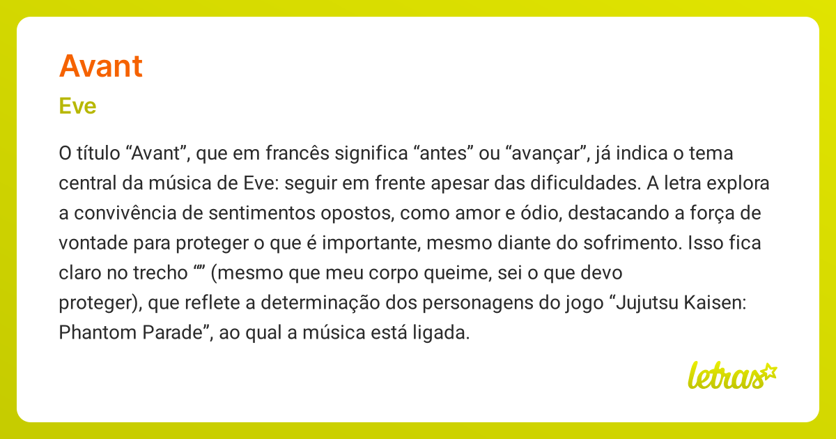 Significado da música AVANT (Eve) - LETRAS.MUS.BR