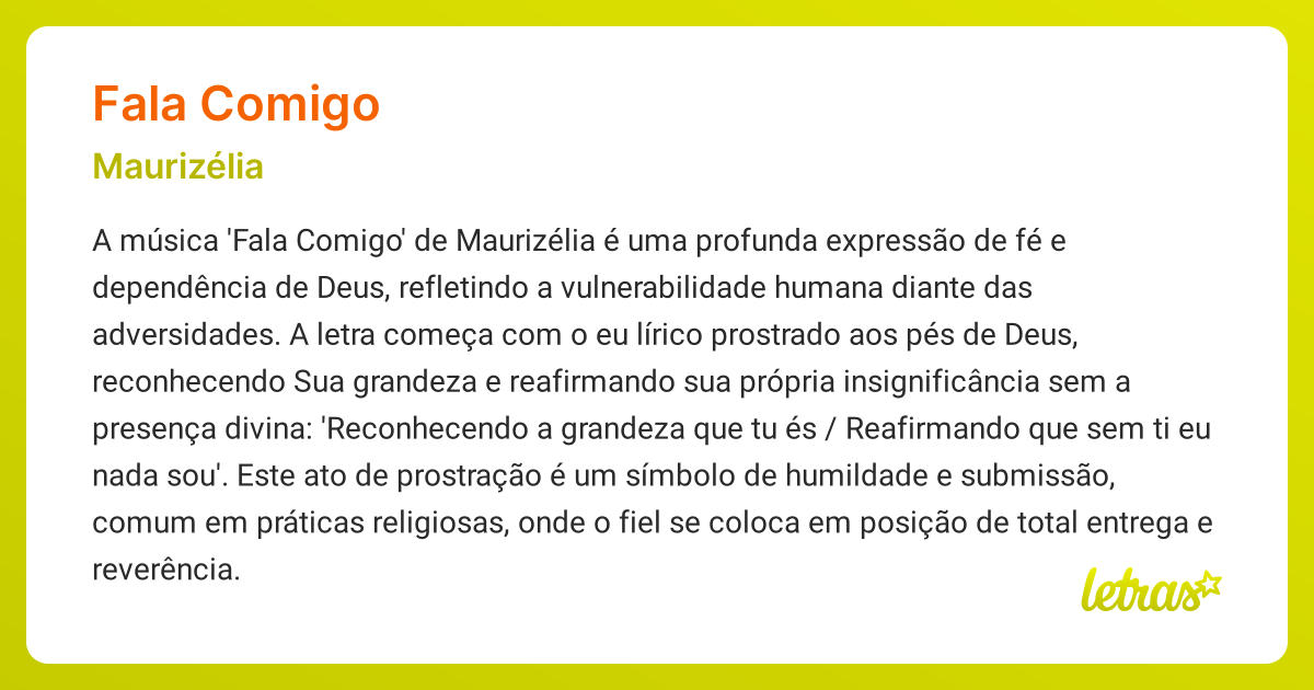 Significado da música FALA COMIGO (Maurizélia) - LETRAS.MUS.BR