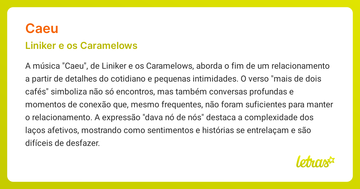 Significado da música CAEU (Liniker e os Caramelows) - LETRAS.MUS.BR