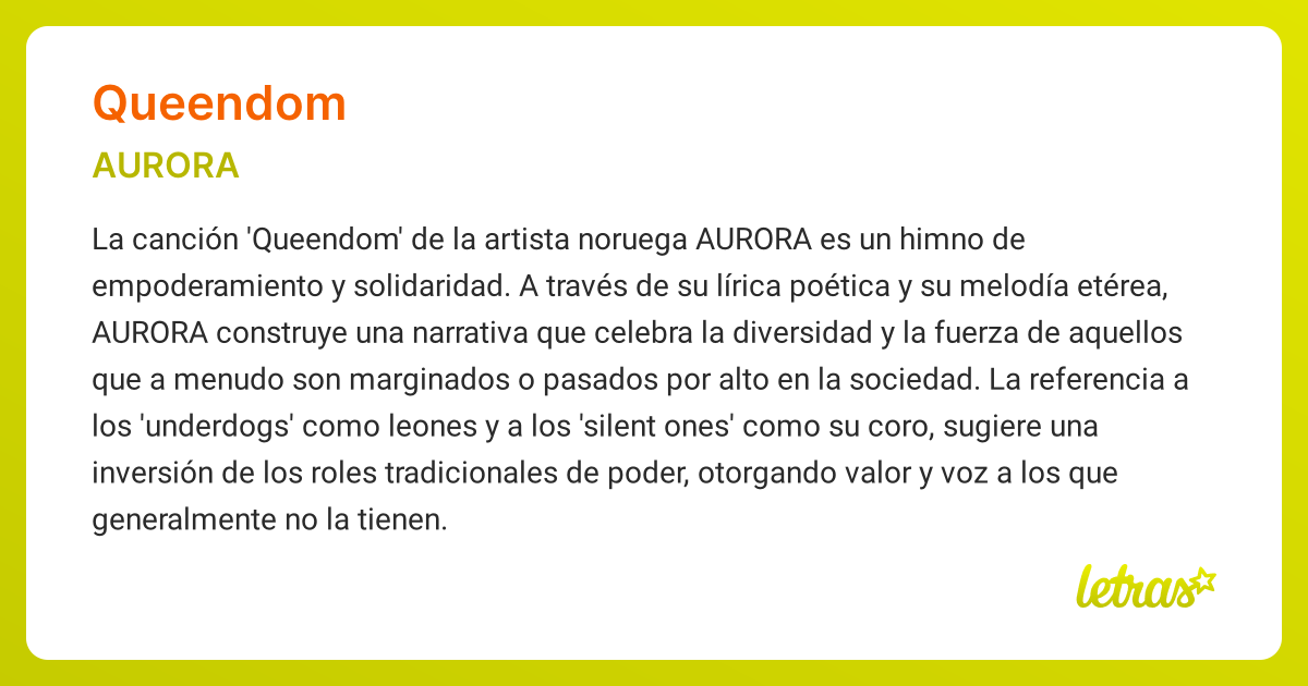 Significado de la canción QUEENDOM (AURORA) - LETRAS.COM