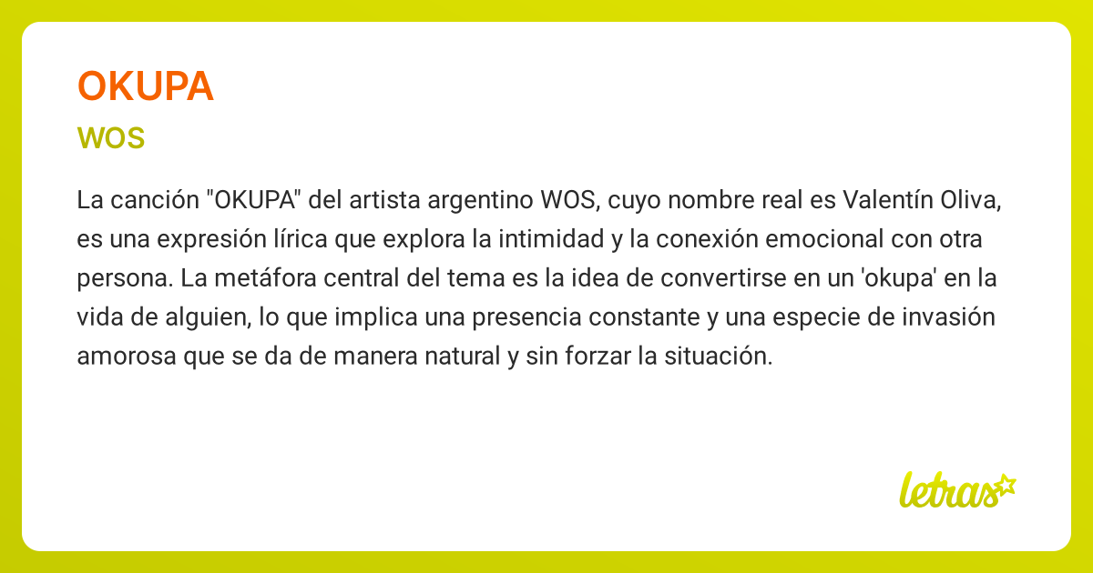 Significado de la canción OKUPA (WOS) - LETRAS.COM