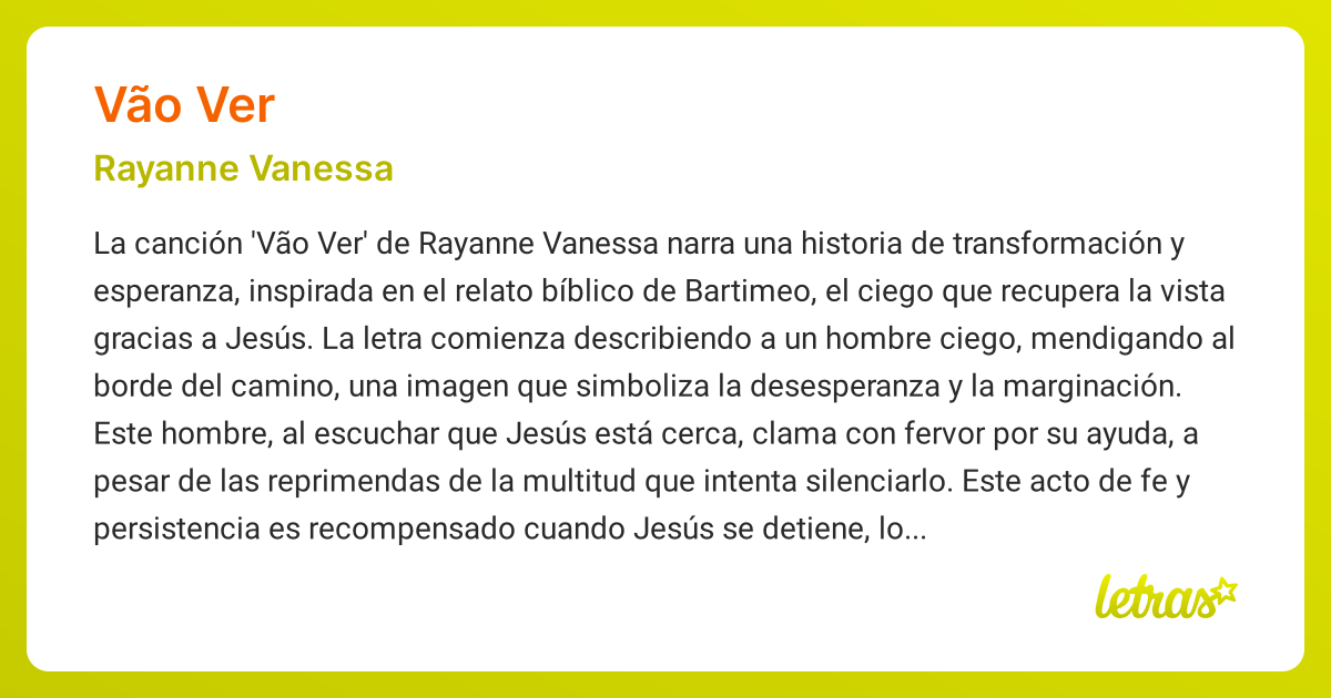Significado de la canción VÃO VER (Rayanne Vanessa) - LETRAS.COM