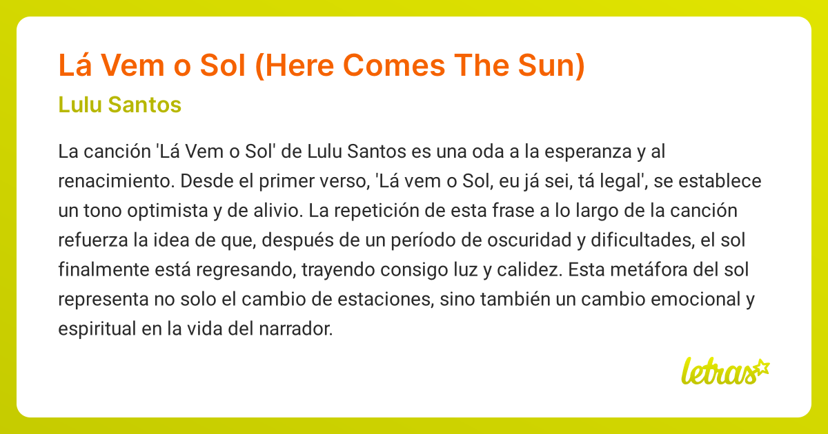Significado de la canción Lá Vem o Sol (Here Comes The Sun) (Lulu ...