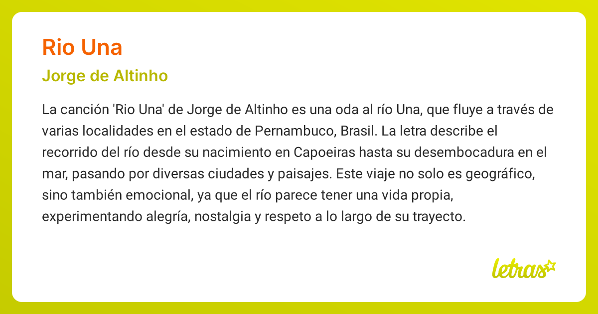 Significado de la canción RIO UNA (Jorge de Altinho) - LETRAS.COM