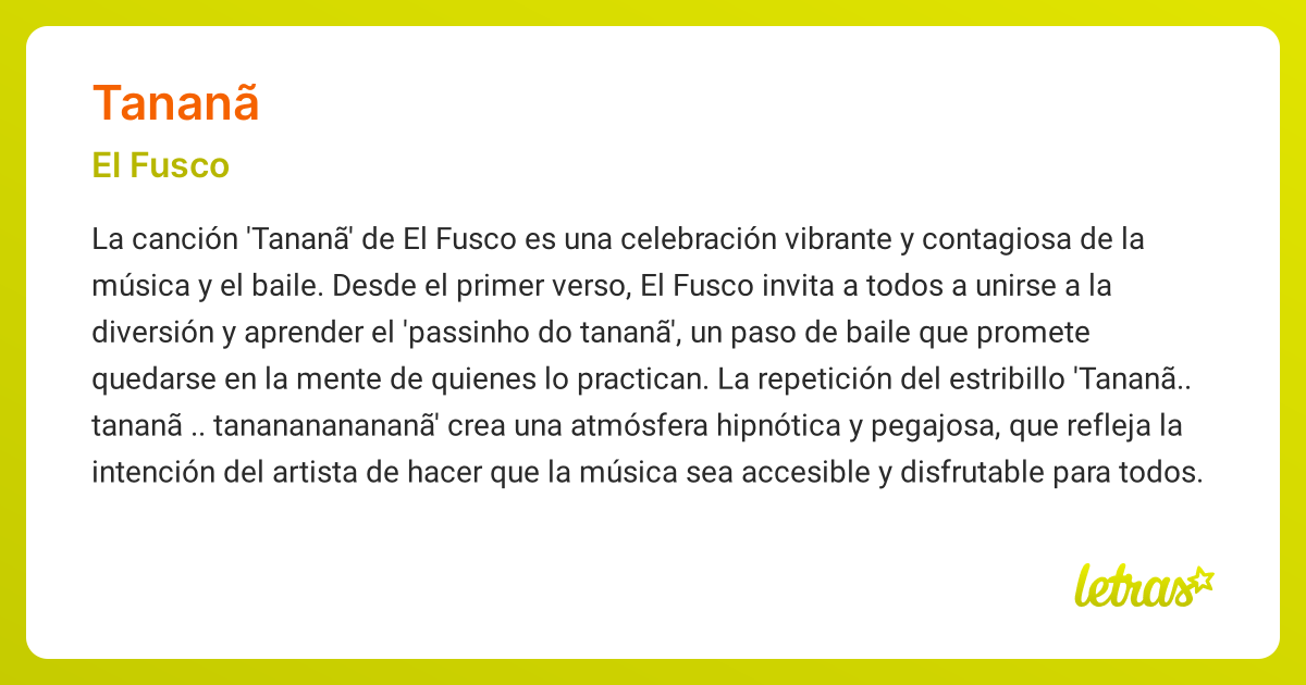 Significado de la canción TANANÃ (El Fusco) - LETRAS.COM