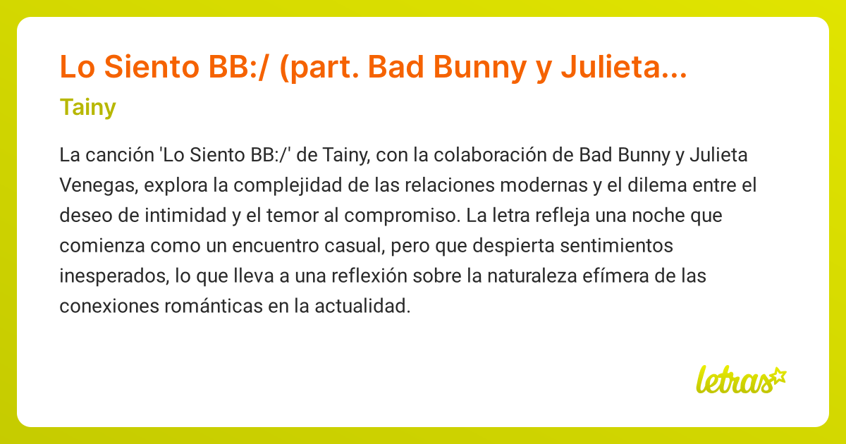 Significado de la canción Lo Siento BB:/ (part. Bad Bunny y Julieta ...