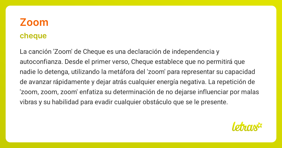 Significado de la canción ZOOM (cheque) - LETRAS.COM