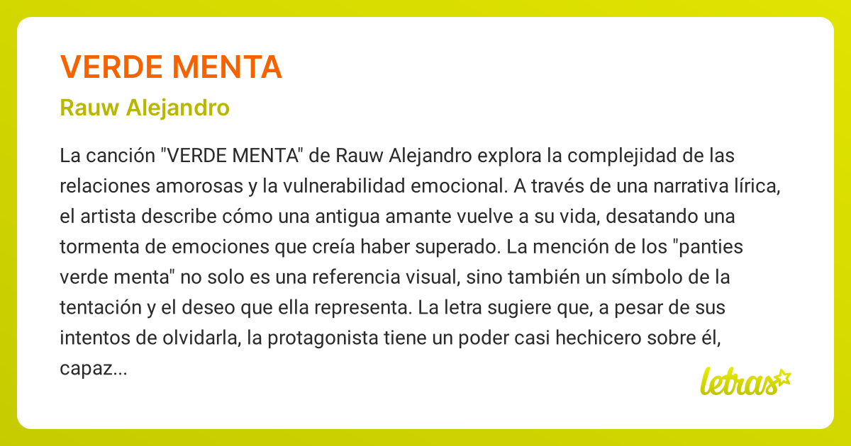 Significado de la canción VERDE MENTA (Rauw Alejandro) - LETRAS.COM