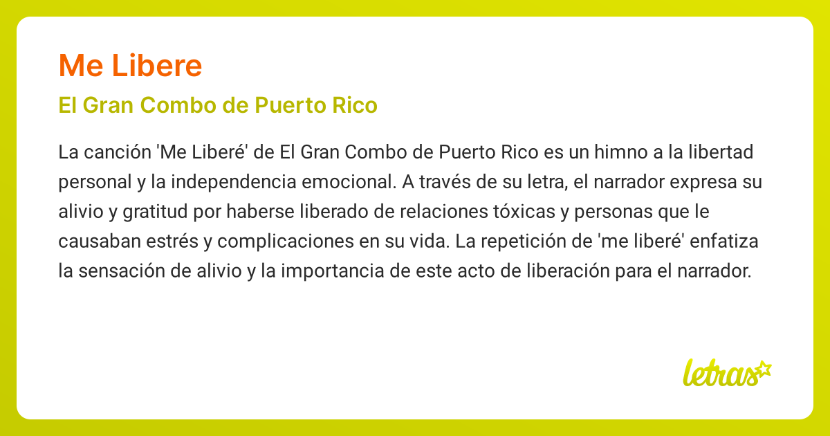 Significado de la canción ME LIBERE (El Gran Combo de Puerto Rico ...