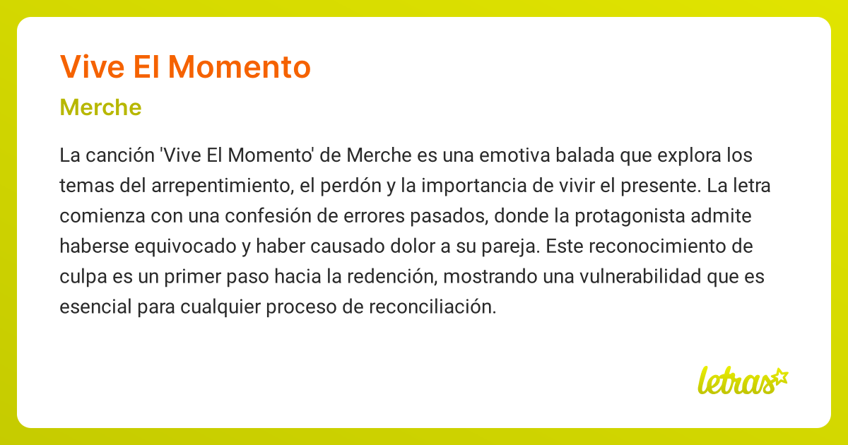 Significado de la canción VIVE EL MOMENTO (Merche) - LETRAS.COM