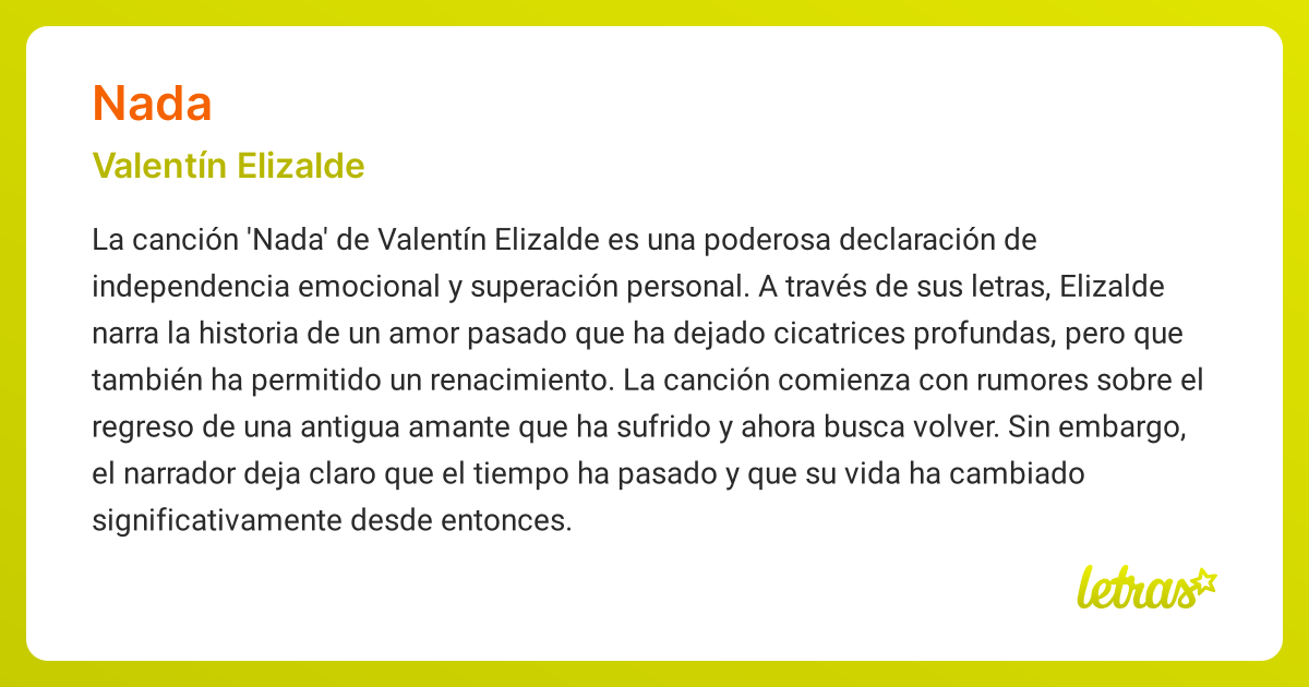 Significado de la canción NADA (Valentín Elizalde) - LETRAS.COM