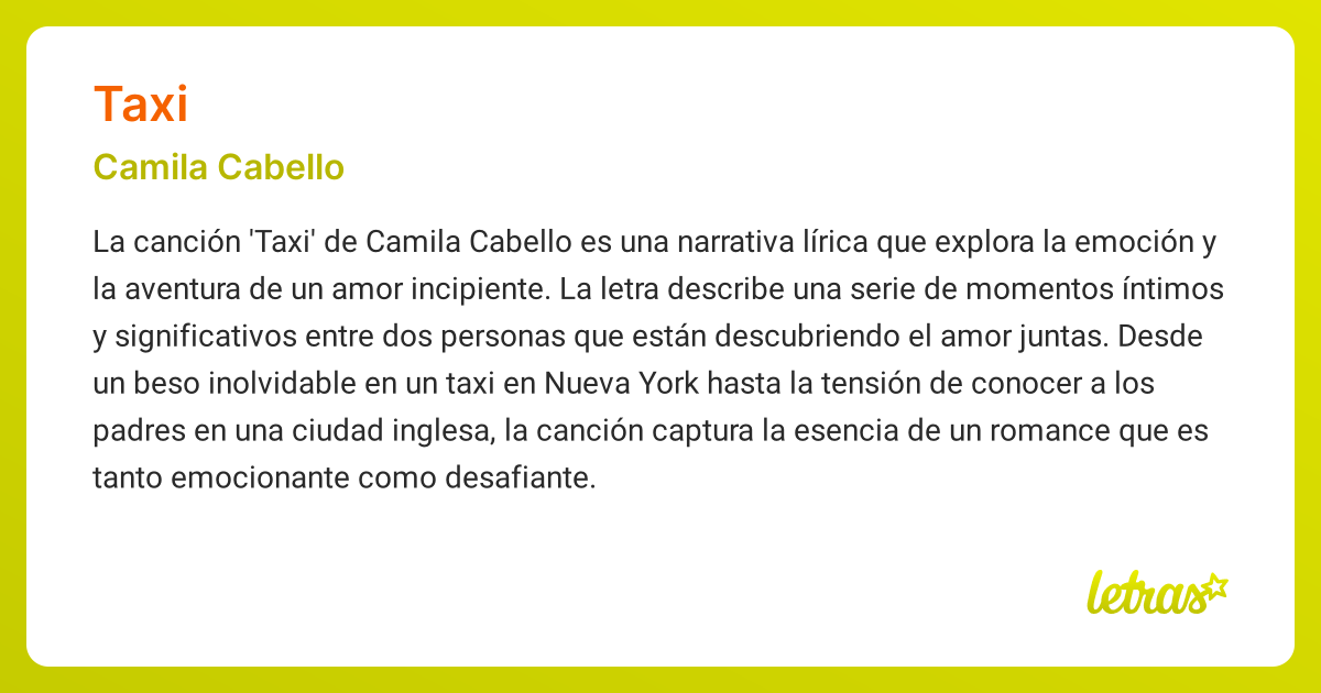 Significado de la canción TAXI (Camila Cabello) - LETRAS.COM