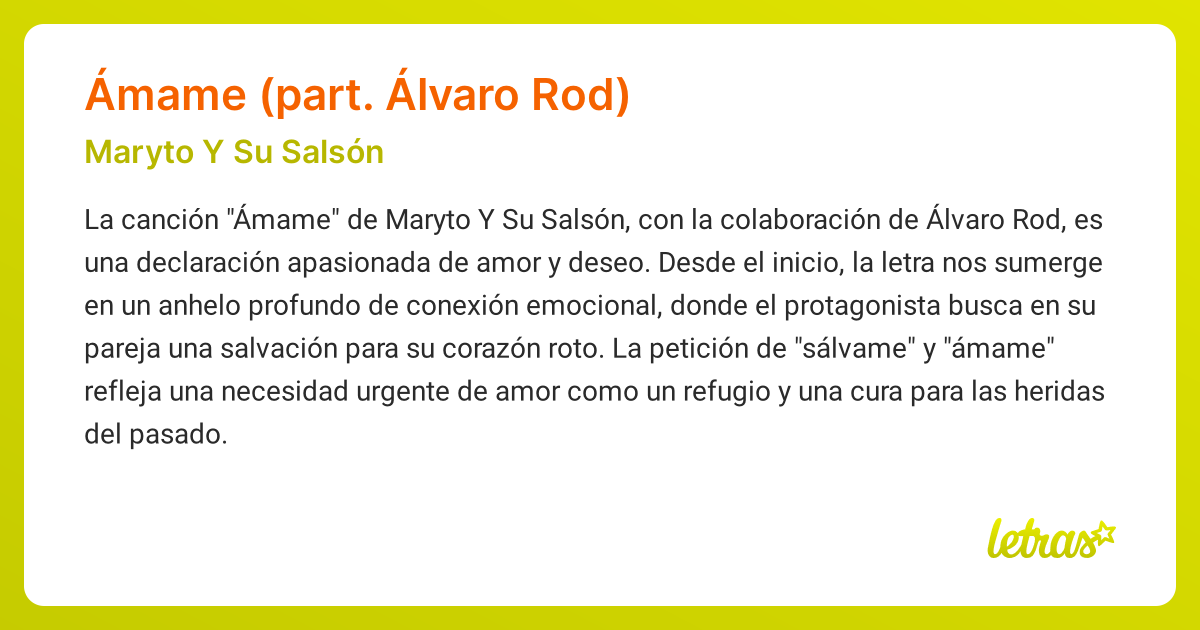 Significado de la canción ÁMAME (PART. ÁLVARO ROD) (Maryto Y Su Salsón ...