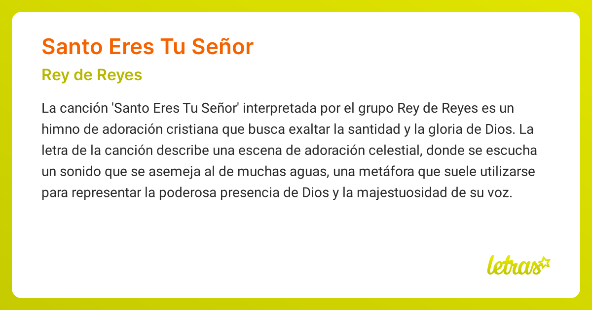 Significado de la canción SANTO ERES TU SEÑOR (Rey de Reyes) - LETRAS.COM