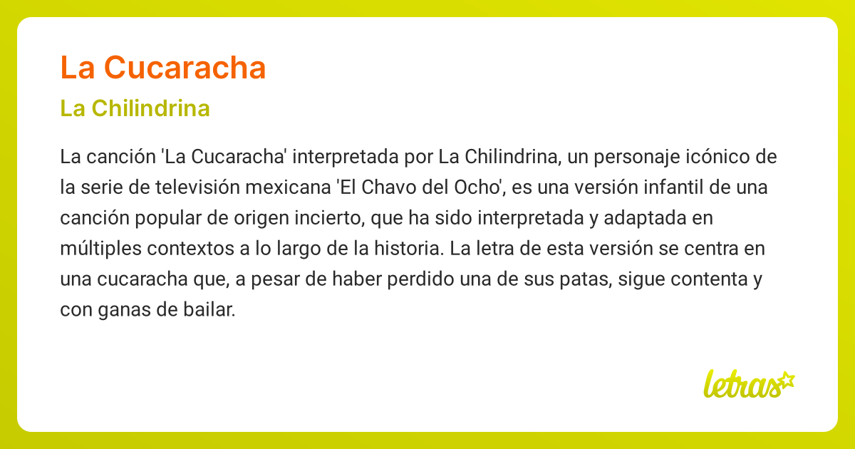Significado de la canción LA CUCARACHA (La Chilindrina) - LETRAS.COM