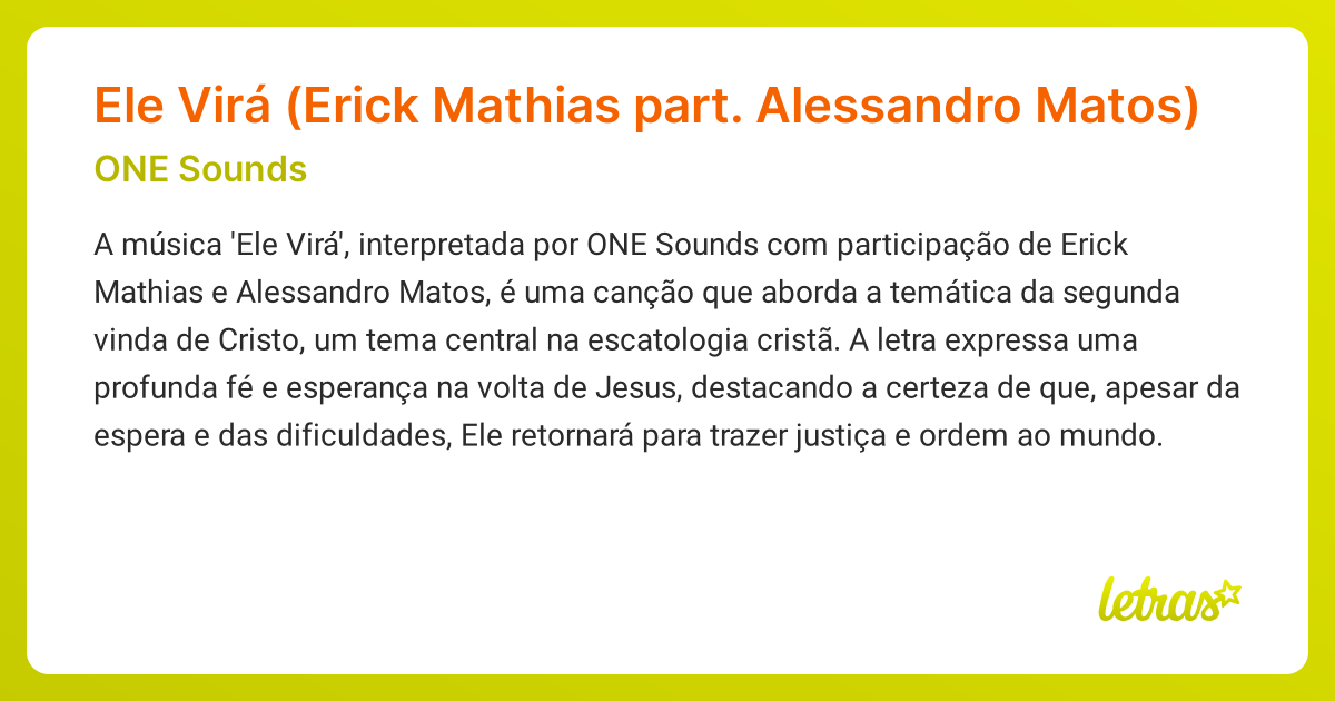 Significado da música Ele Virá (Erick Mathias part. Alessandro Matos ...