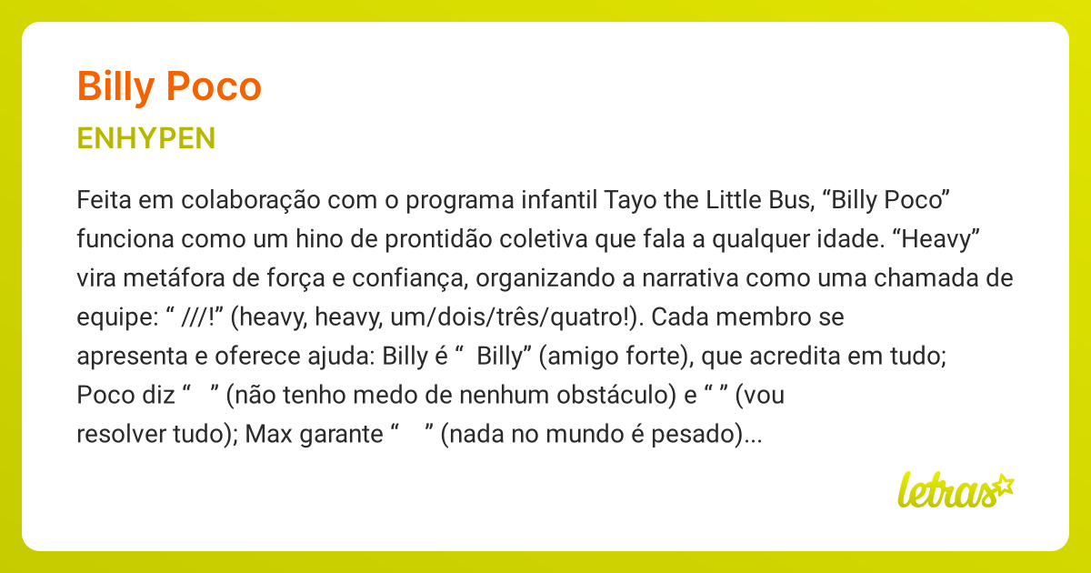 Significado da música BILLY POCO (ENHYPEN) - LETRAS.MUS.BR