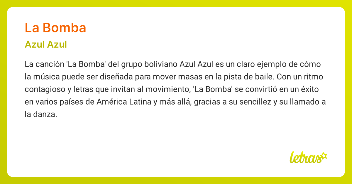 Significado de la canción LA BOMBA (Azul Azul) - LETRAS.COM