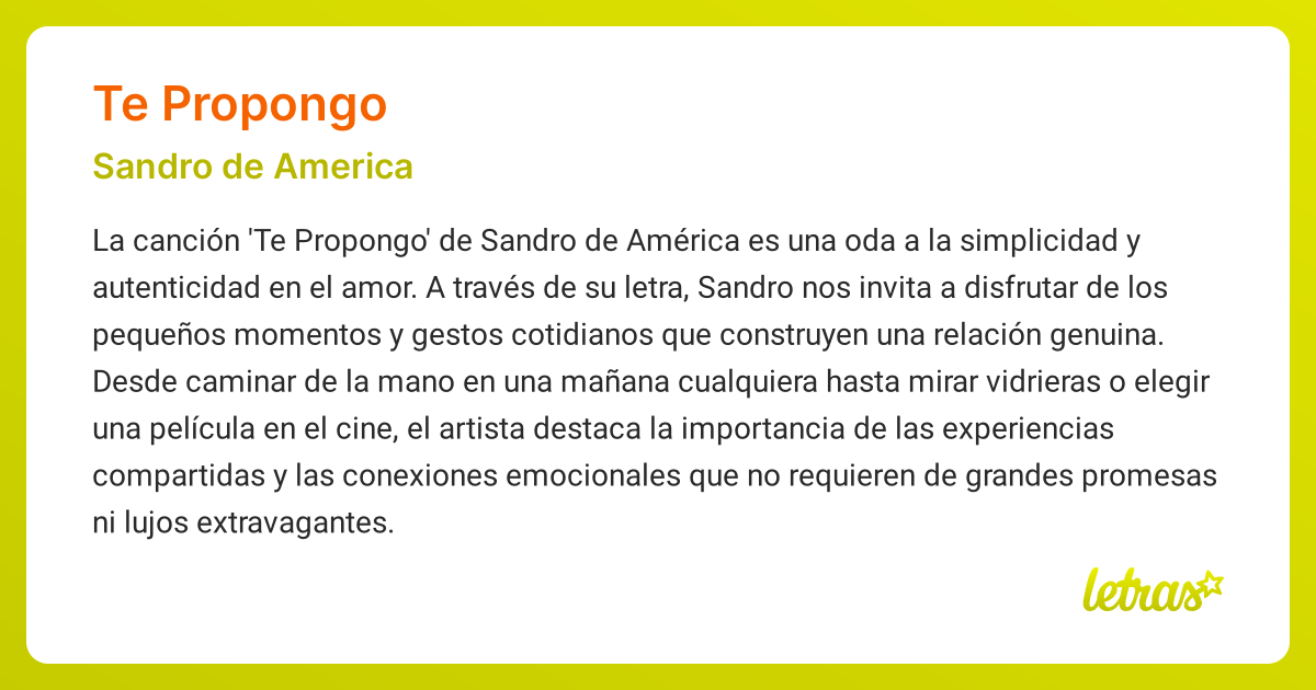 Significado de la canción TE PROPONGO (Sandro de America) - LETRAS.COM