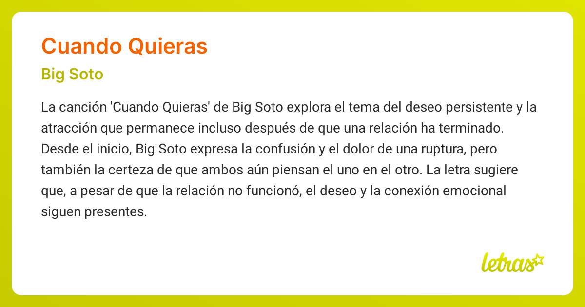 Significado de la canción CUANDO QUIERAS (Big Soto) - LETRAS.COM