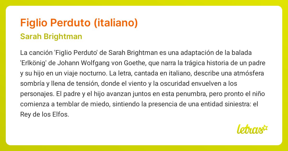 Significado de la canción FIGLIO PERDUTO (ITALIANO) (Sarah Brightman ...