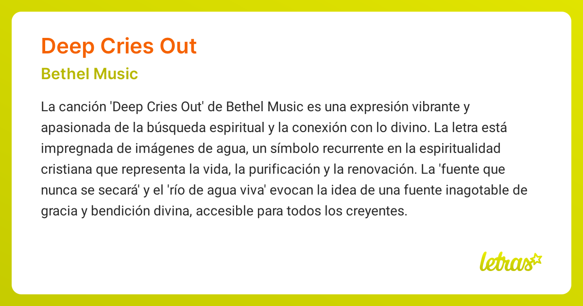 Significado de la canción DEEP CRIES OUT (Bethel Music) - LETRAS.COM