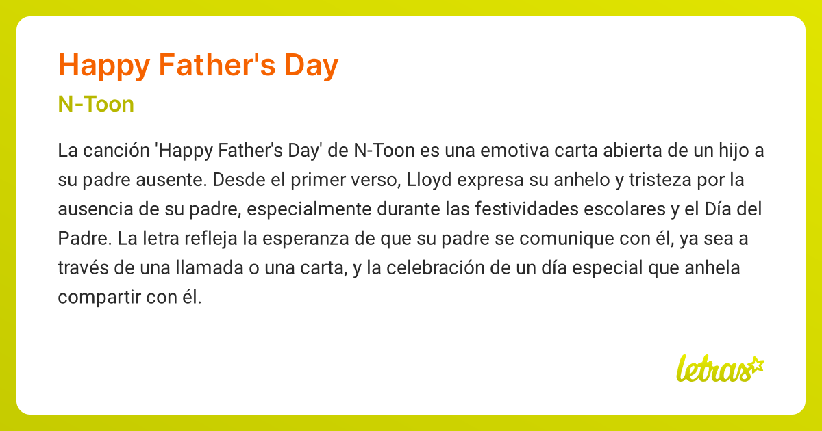 Significado de la canción HAPPY FATHER'S DAY (N-Toon) - LETRAS.COM