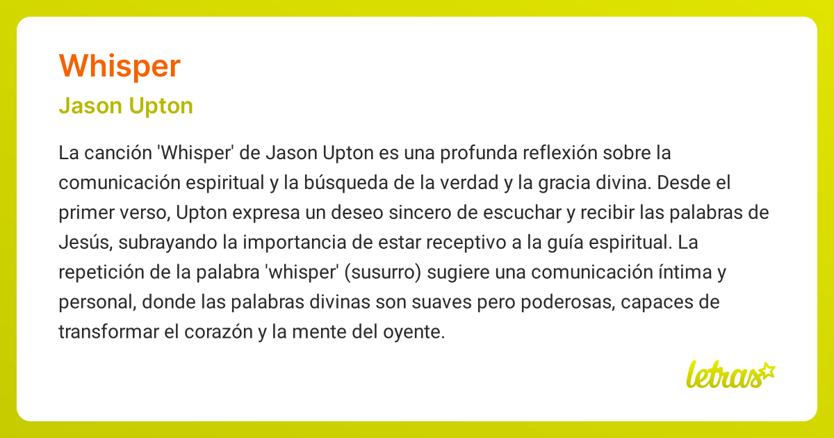 Significado de la canción WHISPER (Jason Upton) - LETRAS.COM