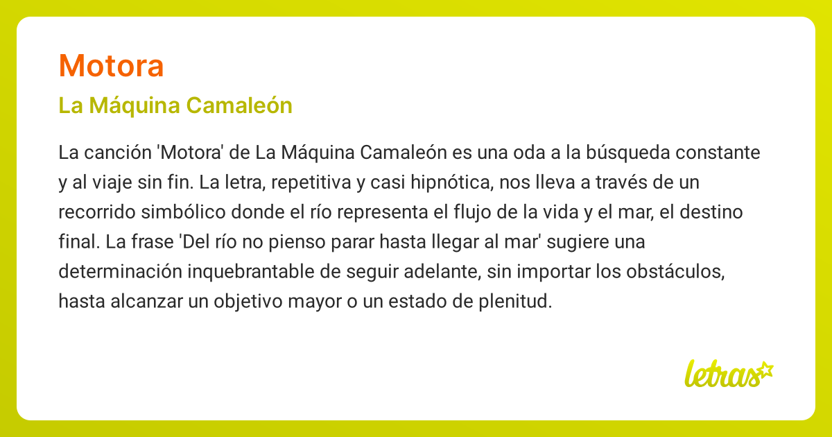 Significado de la canción MOTORA (La Máquina Camaleón) - LETRAS.COM