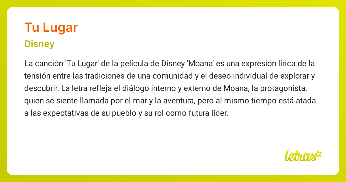 Significado de la canción TU LUGAR (Disney) - LETRAS.COM