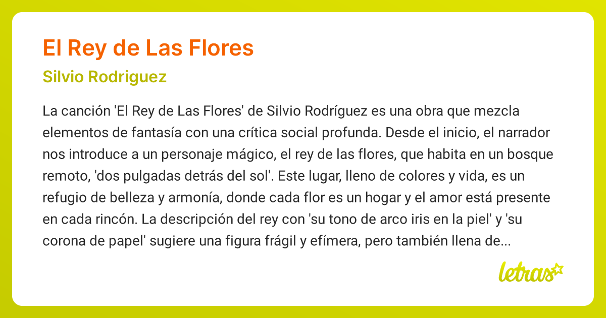 Significado de la canción EL REY DE LAS FLORES (Silvio Rodriguez ...