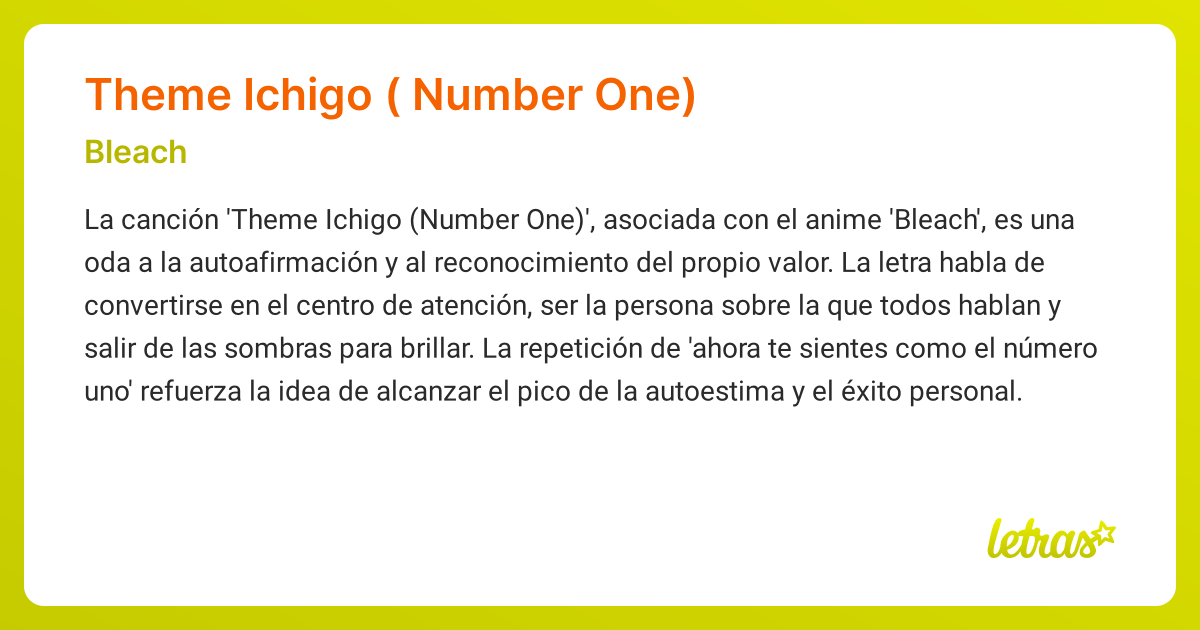 Significado de la canción THEME ICHIGO ( NUMBER ONE) (Bleach) - LETRAS.COM