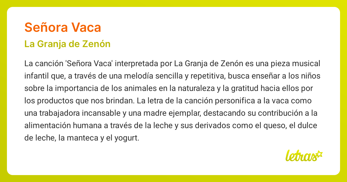 Significado de la canción SEÑORA VACA (La Granja de Zenón) - LETRAS.COM