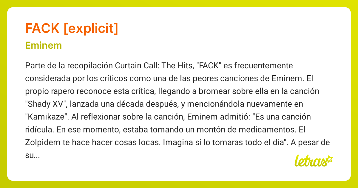 Significado de la canción FACK [EXPLICIT] (Eminem) - LETRAS.COM