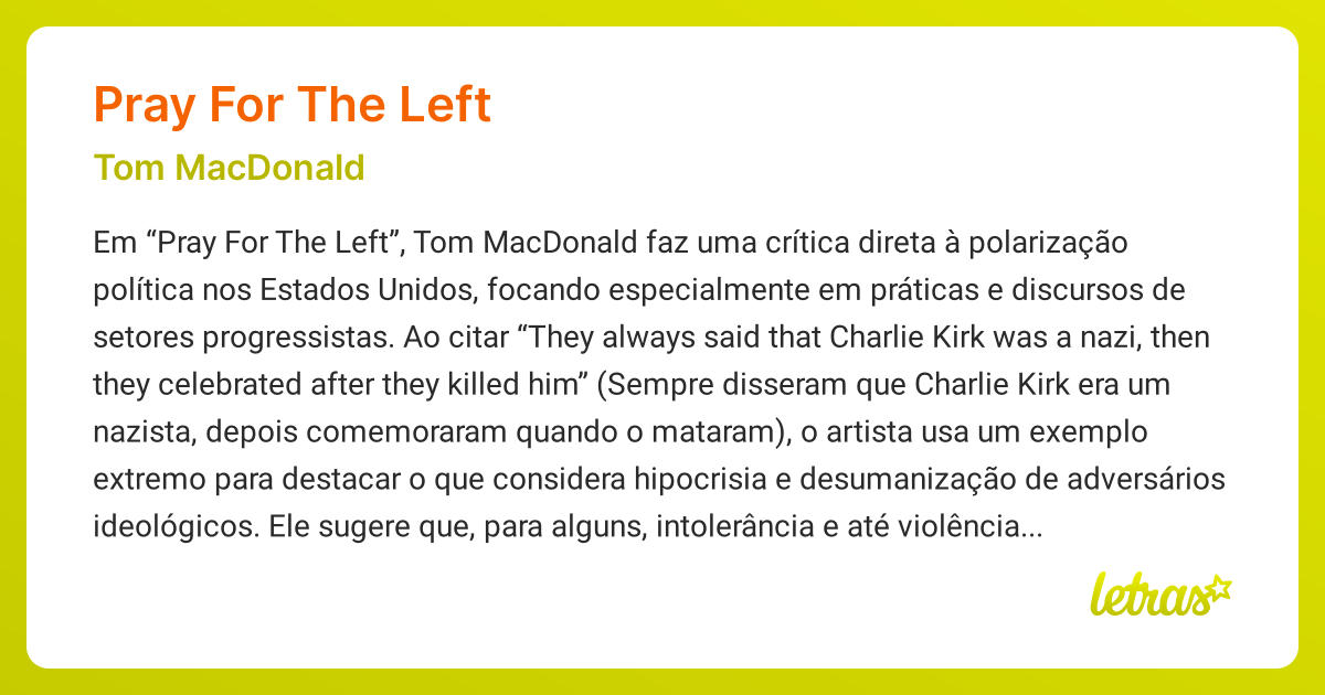 Significado da música PRAY FOR THE LEFT (Tom MacDonald) - LETRAS.MUS.BR