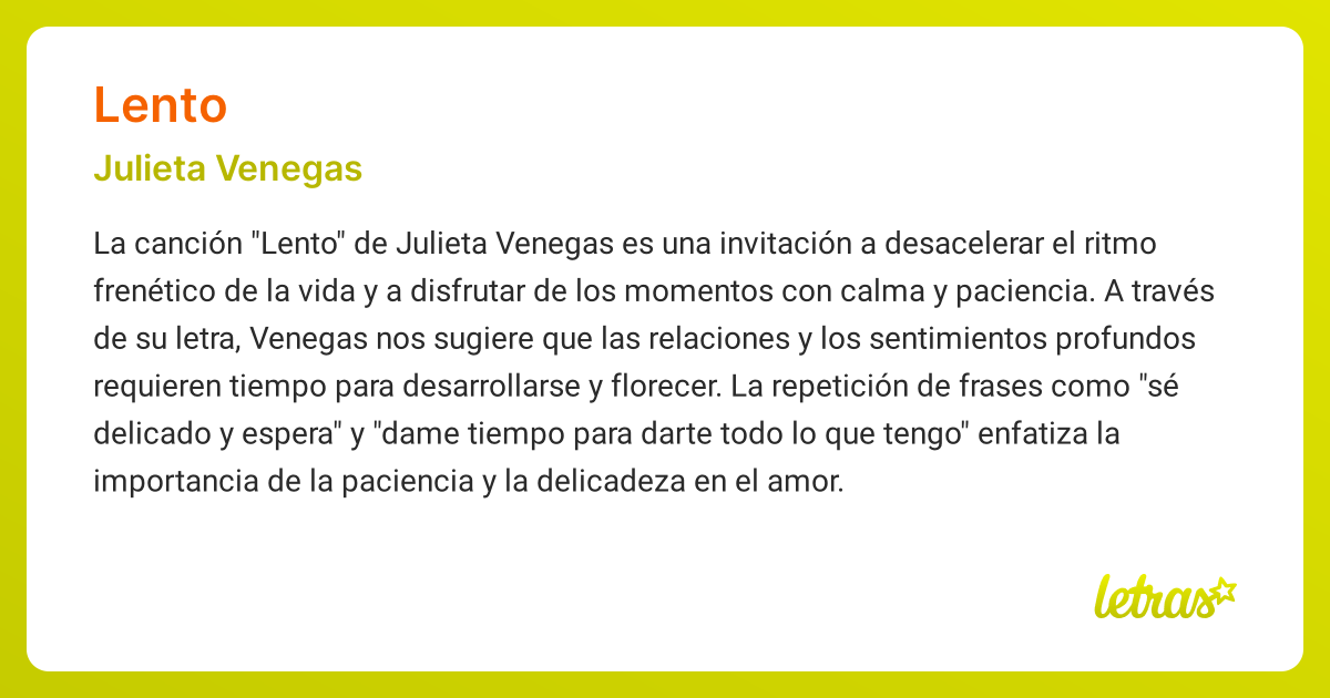 Significado de la canción LENTO (Julieta Venegas) - LETRAS.COM